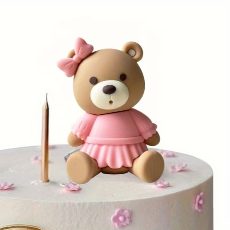 Bear with Pink Dress and Bow Figurine – Skysies Cakes